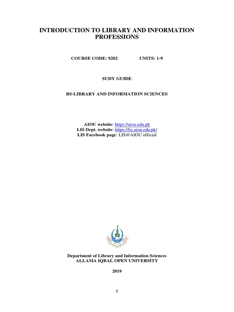 9202 Introduction To Library and Information Profession | PDF ...