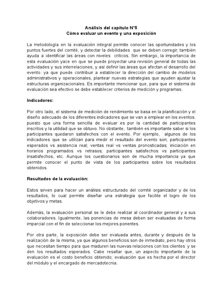 CAPITULO5- COMO EVALUAR UN EVENTO | PDF | Evaluación | Planificación