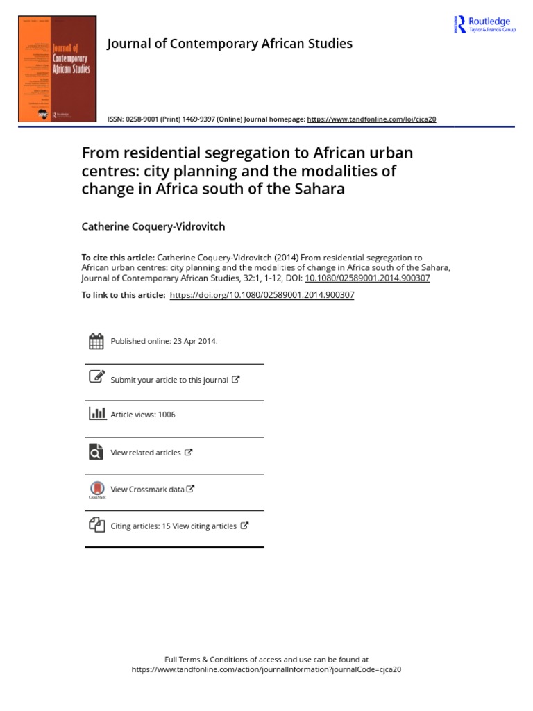 From Residential Segregation To African Urban Centres City Planning and ...