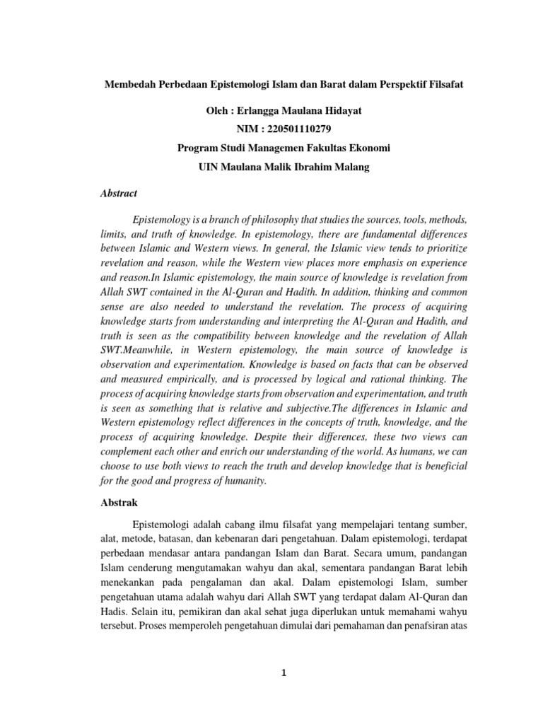 Membedah Perbedaan Epistemologi Islam Dan Barat Dalam Perspektif Filsafat | PDF | Knowledge ...