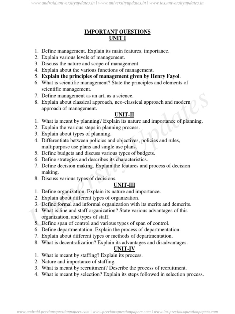 POM Important Questions | PDF | Quality Management | Leadership