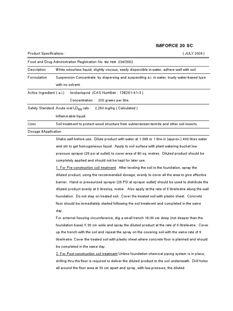 Imiforce 20 SC Insecticide Guidelines | PDF | Soil | Chemistry