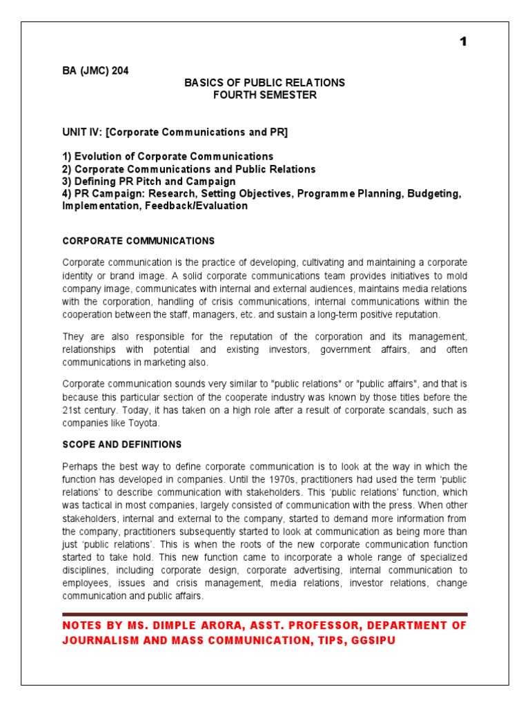 PR Notes - UNIT IV FINAL | Download Free PDF | Public Relations | Marketing