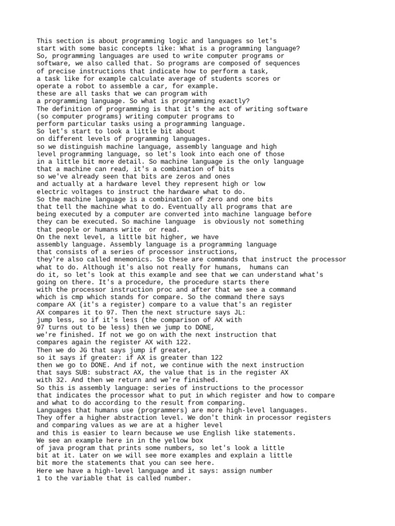 Programming Logic And Languages Basic Concepts En Pdf Computer