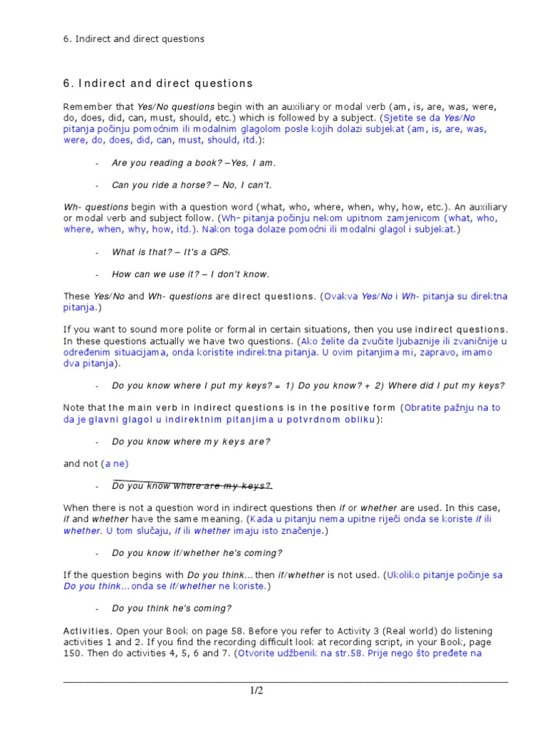 6.indirect - and - Direct - Questions 2 | PDF | Syntax | Morphology