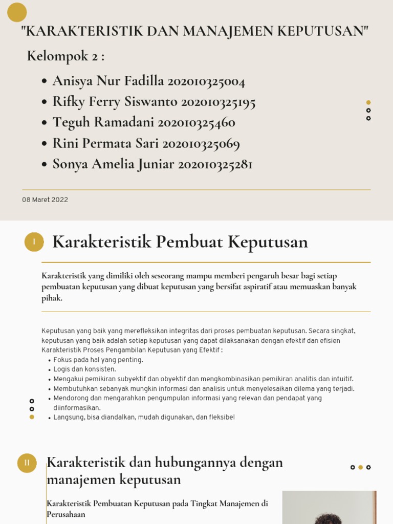 Karaketristik & Manajemen Keputusan - PPT Kel 2 | PDF