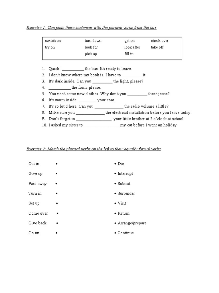 Week 5 - Task 1 Phrasal Verbs Exercise | PDF