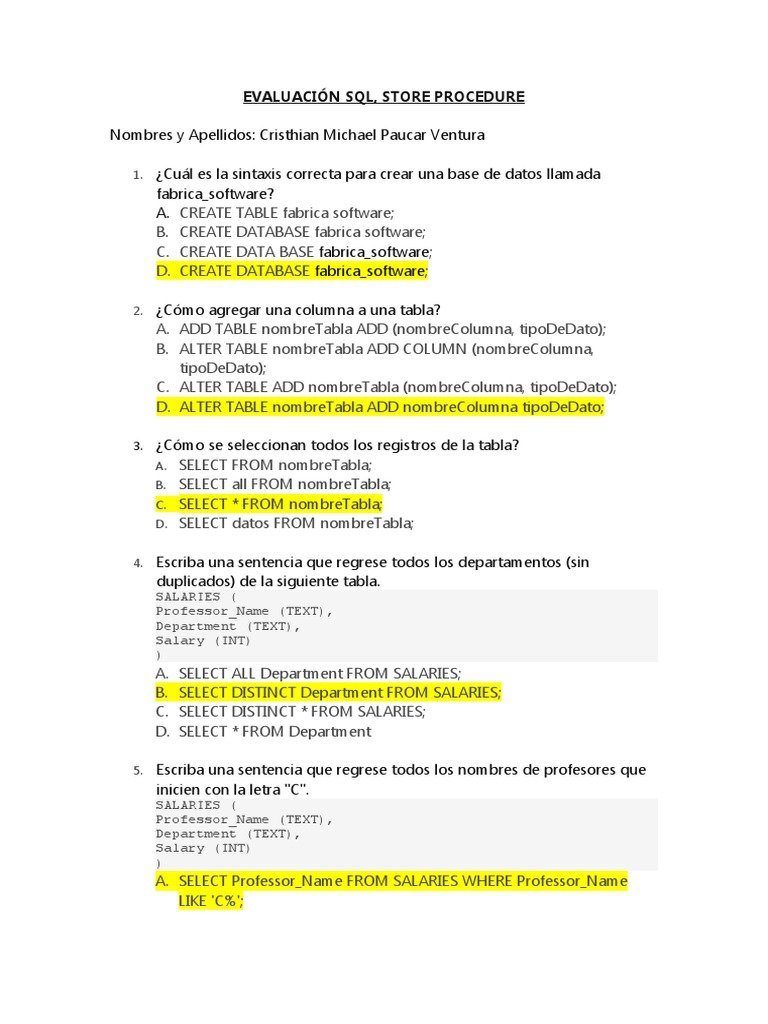 Examen SQL, SP | PDF | SQL | Ingeniería de software