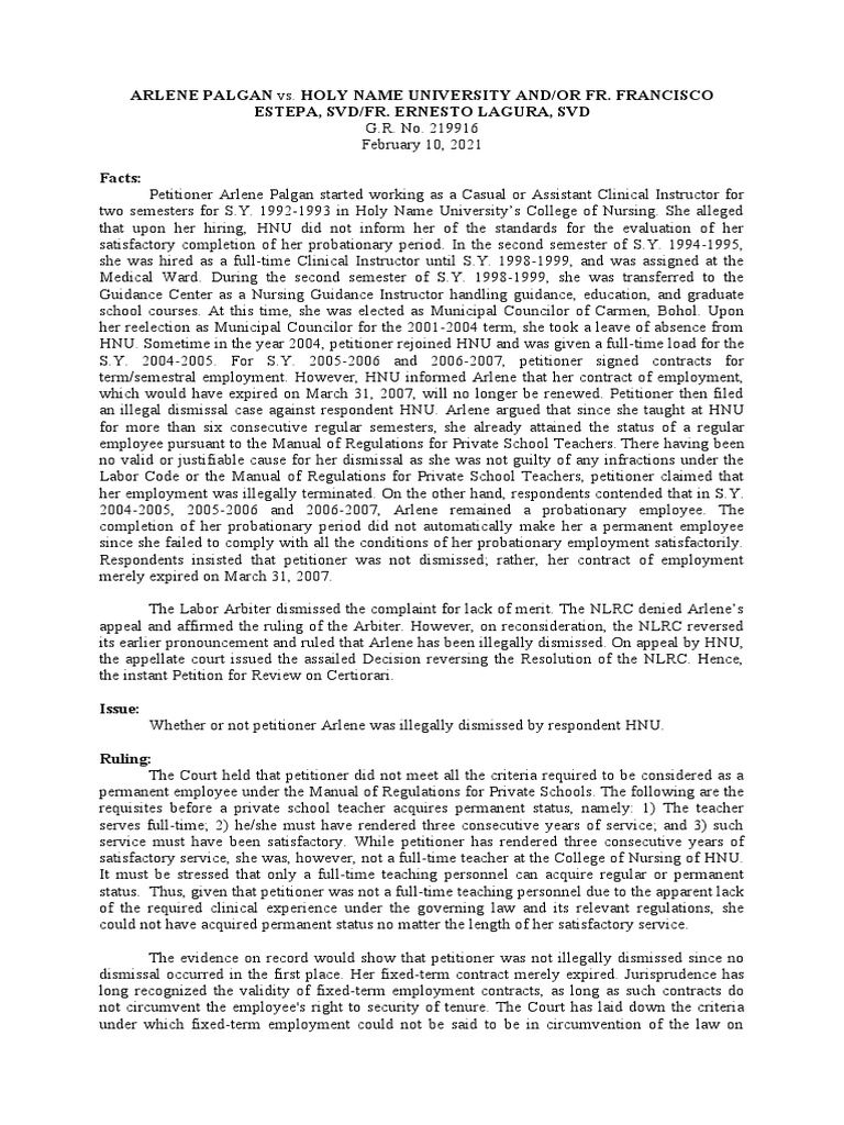 Palgan v. Holy Name University | PDF | Employment | Appeal