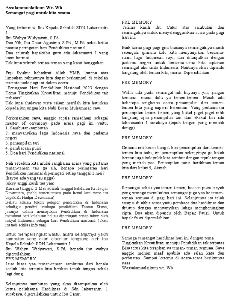 Contoh Cue Card Acara Hardiknas 2023 | PDF | Agama & Spiritualitas