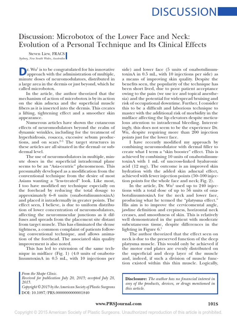 Discussion Microbotox of The Lower Face And.18 | PDF | Botulinum Toxin ...