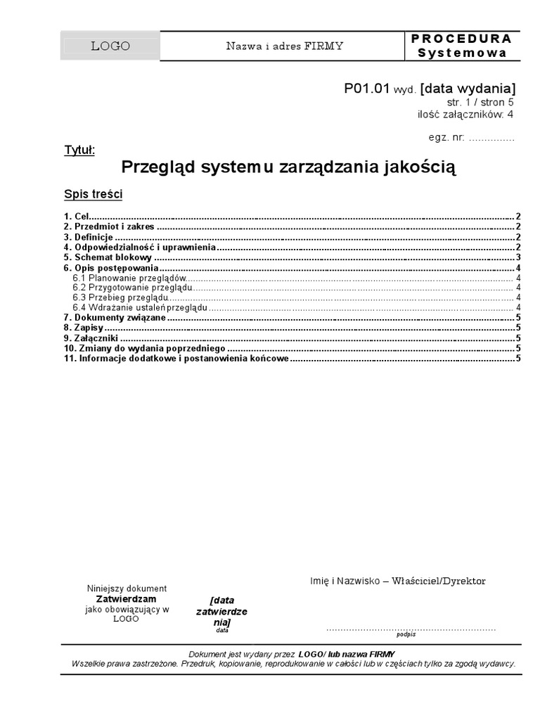 P S Przegląd systemu zarządzania jakością ISO 9001 | PDF