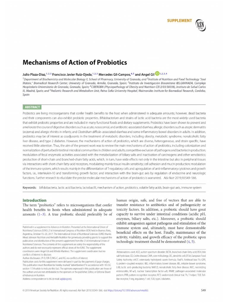 Mechanism of Action of Probiotic | PDF