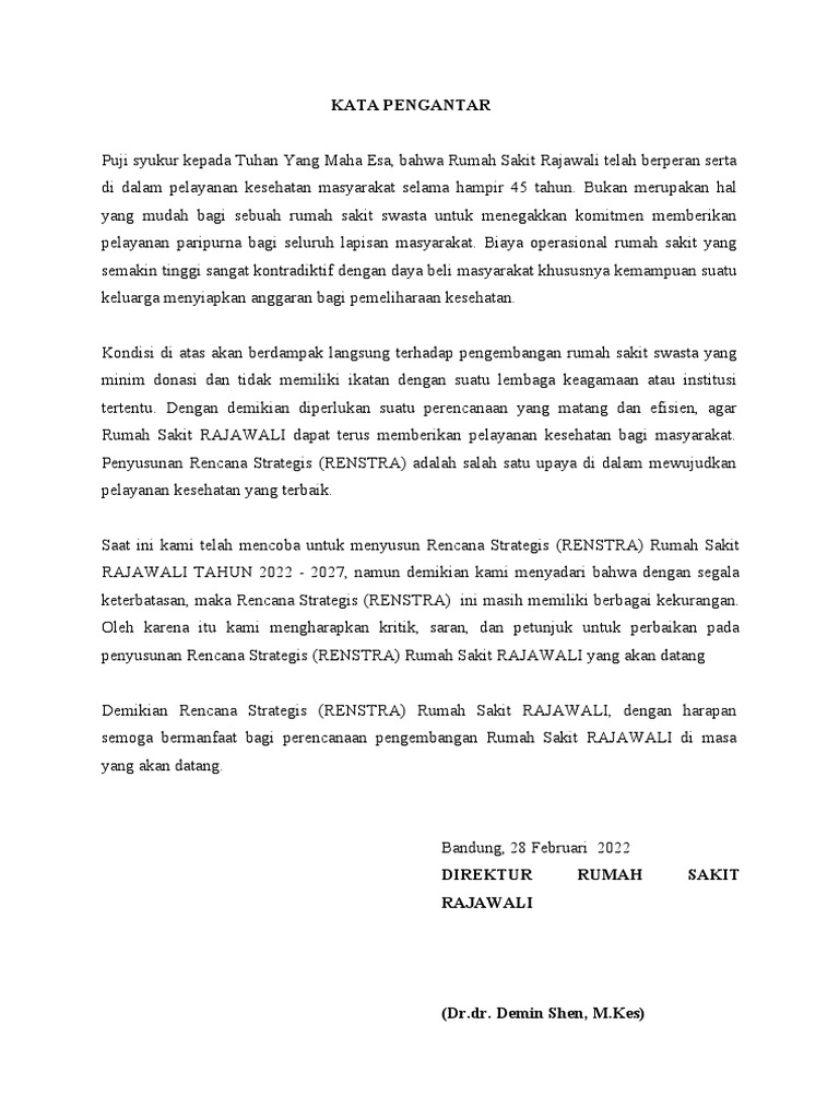 Kata Pengantar Renstra | PDF
