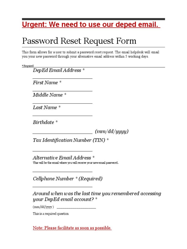 LIS Password Reset Request Form | PDF