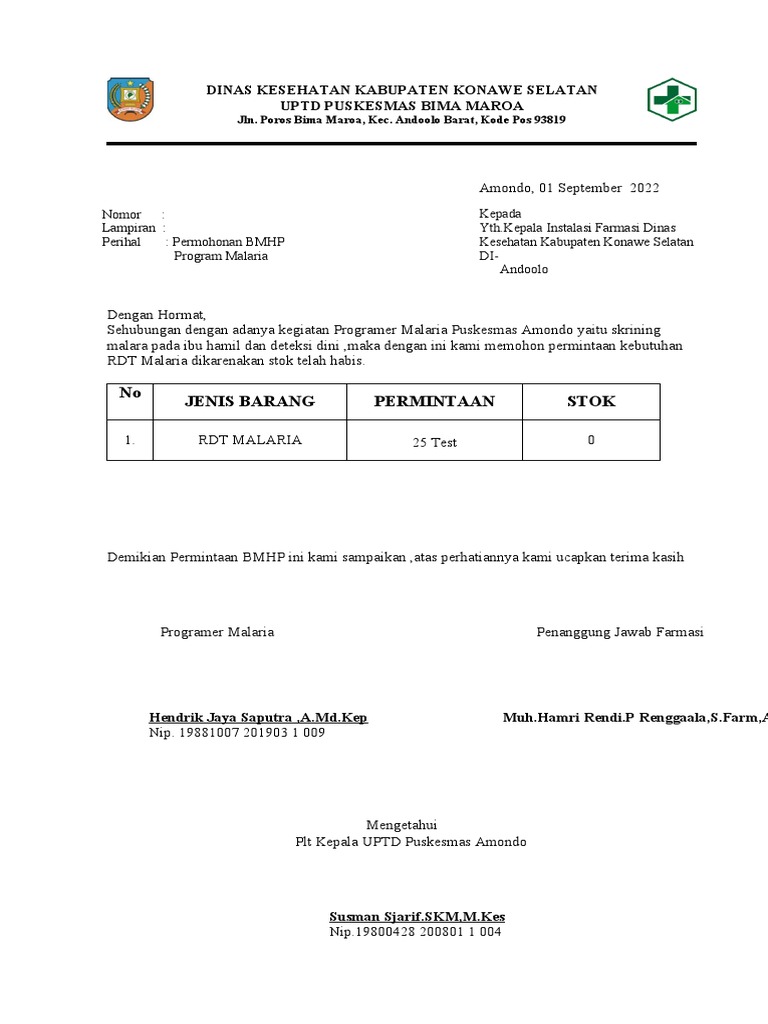 Format Permintaan Obat Dan Logistik Malaria 2 Pdf