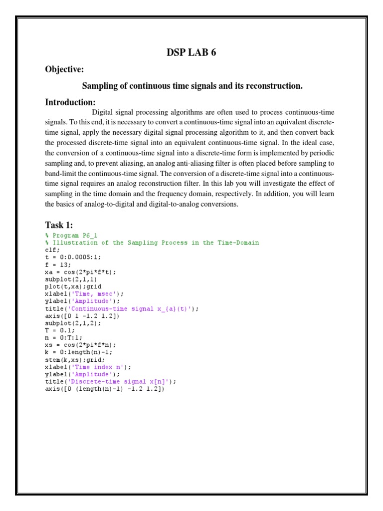 DSP Lab 6 | PDF | Sampling (Signal Processing) | Discrete Time And Continuous Time