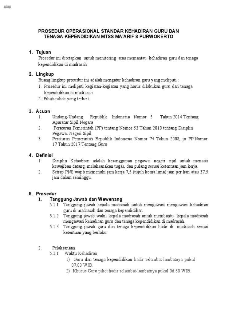 SOP Guru & Tendik MTS | PDF