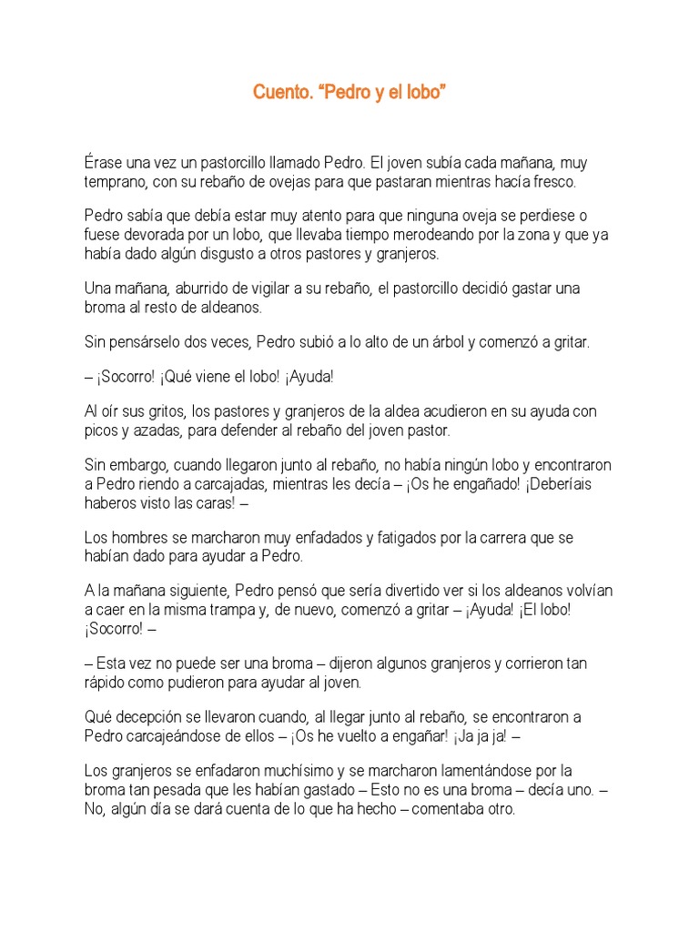 Cuento Pedro y El Lobo | PDF