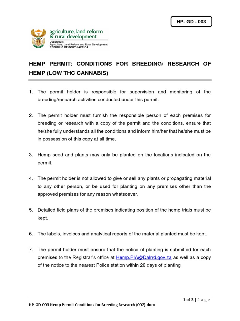 Hemp Breeding Research Permit Conditions | PDF | Cannabis | Hemp