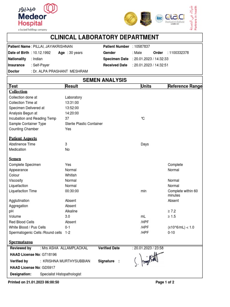 Semen Analysis | PDF | Anatomy | Medical Specialties