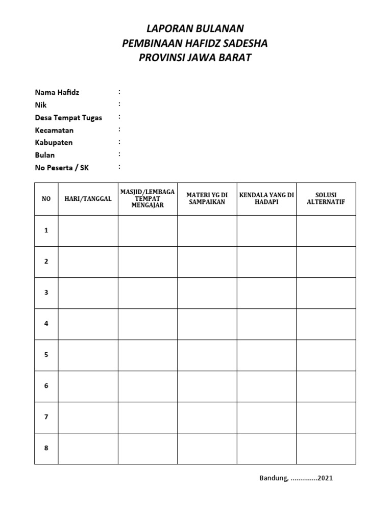 Format Laporan Pserta Sadesha | PDF