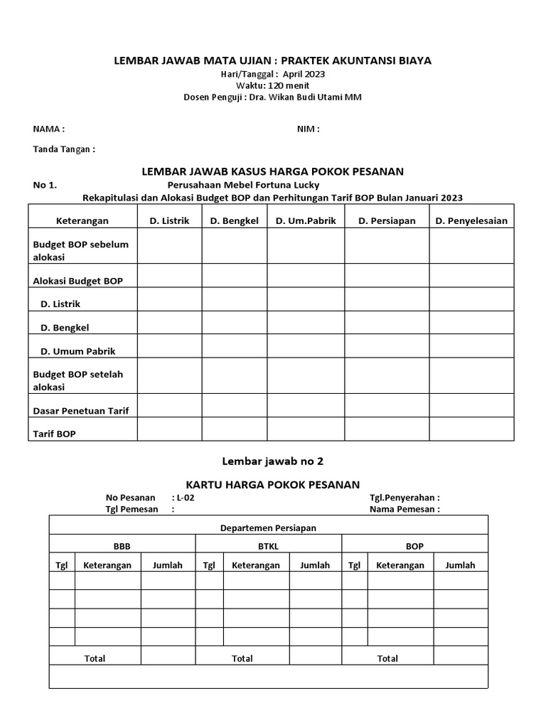UTS April 2023 HG PK Pesanan Lembar Jawab Saja | PDF