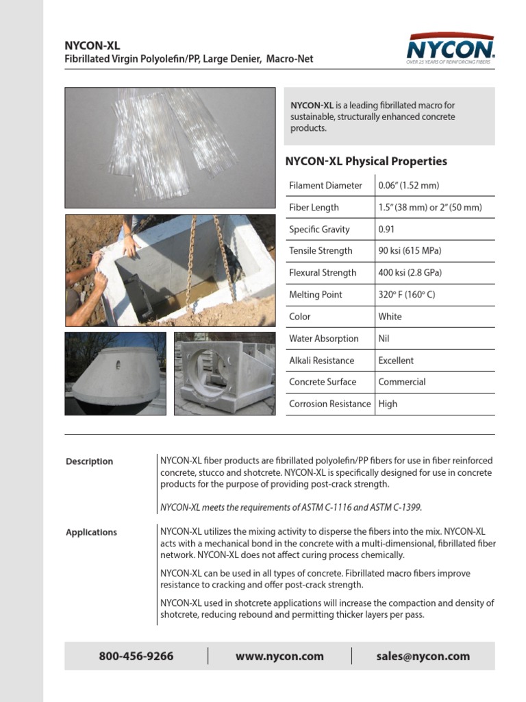 NYCON-XL Fibrillated Fiber for Concrete | PDF | Concrete | Fibers