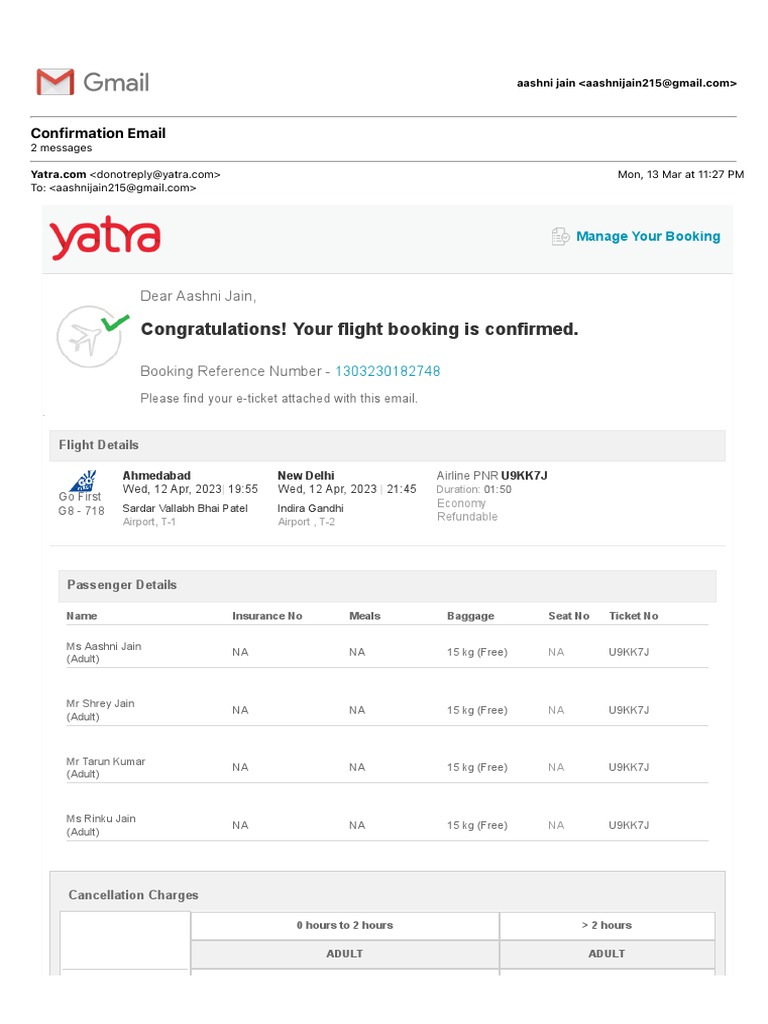 Confirmation Email | PDF | Airport | Airlines