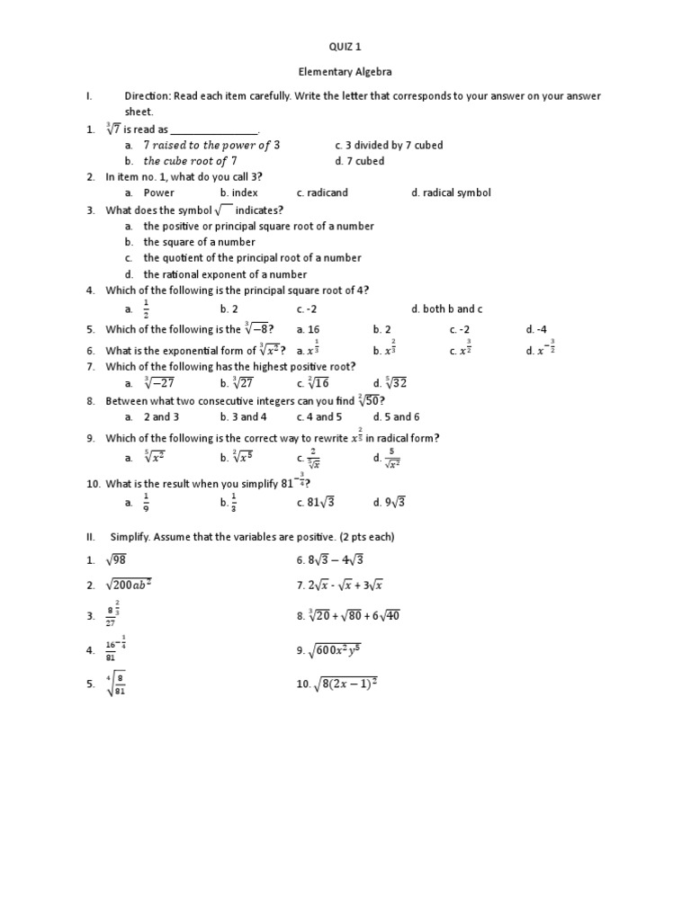 Algebra Grade 8, 4th Quarter | PDF