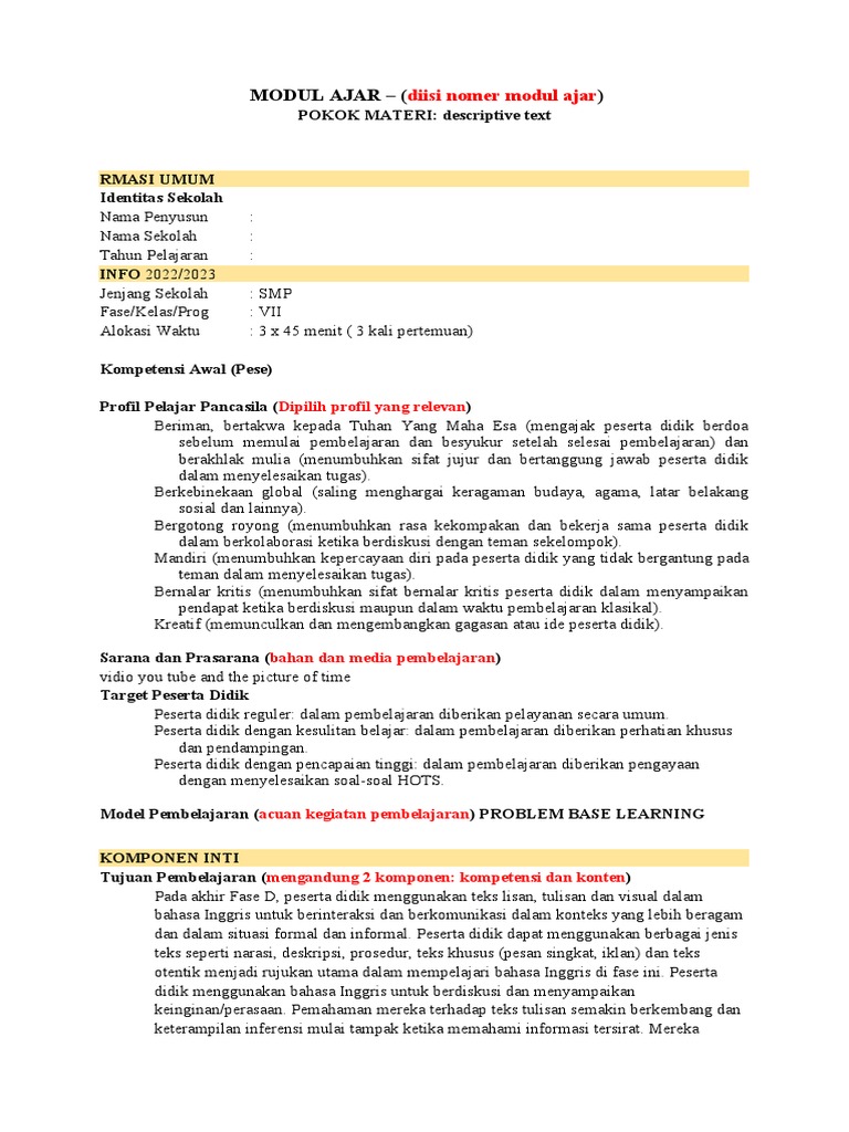 Template Modul Ajar | PDF