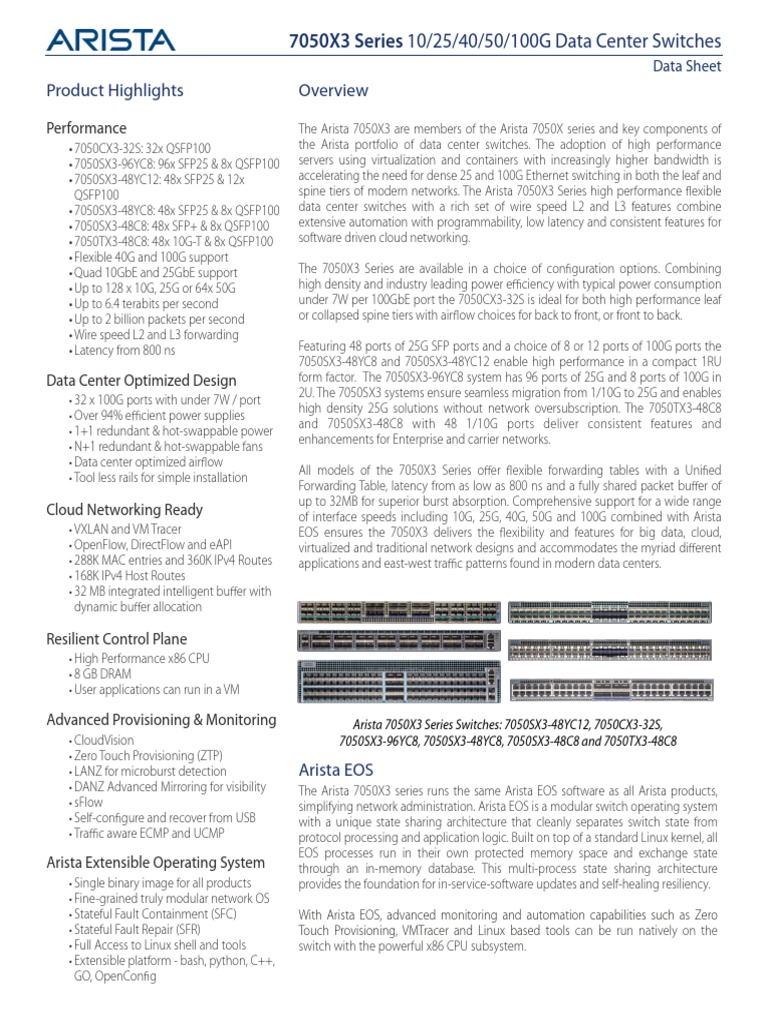 7050X3 Datasheet | PDF | Computer Network | I Pv6