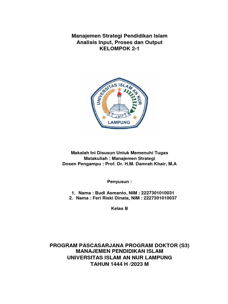 MPI Analisis Input, Proses, Output - Prof. Dr. H. Damrah | PDF