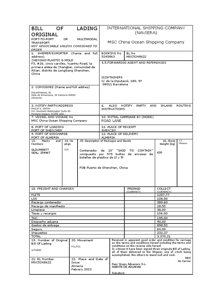 BL Jamon | PDF | Freight Transport | Trade