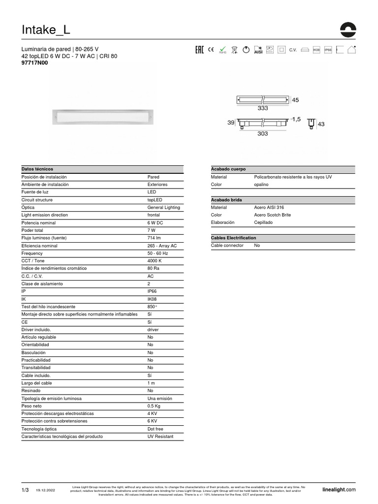 97717N00 Intake L Datasheet Es Es | PDF | Diodo emisor de luz | Materiales