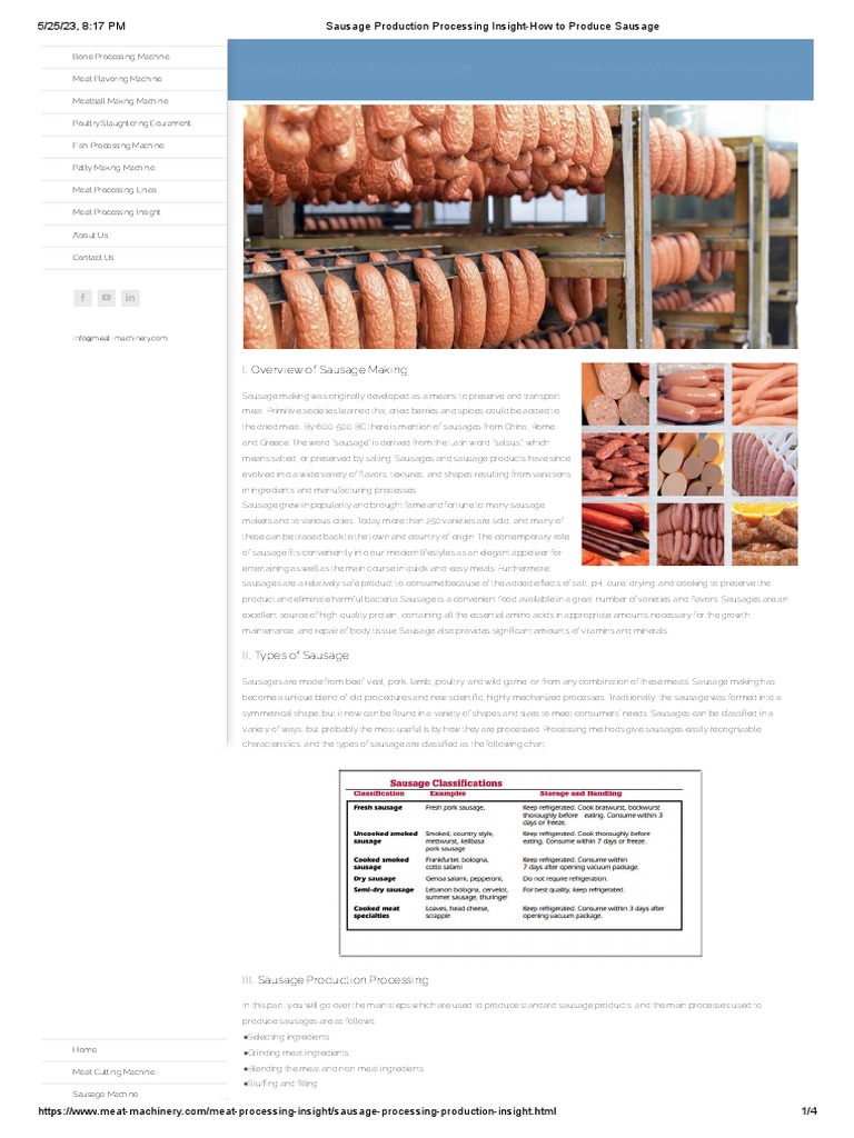 Sausage Production Processing Insight-How To Produce Sausage | PDF | Sausage | Smoking (Cooking)