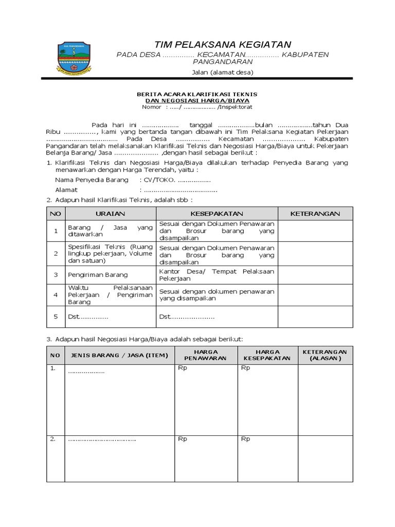 Berita Acara Klarifikasi dan Negosiasi | PDF | Teknologi & Rekayasa