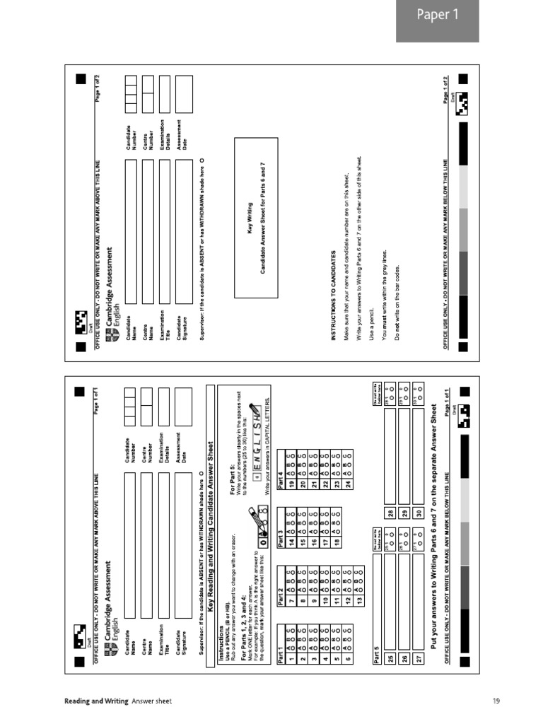 A2 Key Listening Answer Sheets | PDF
