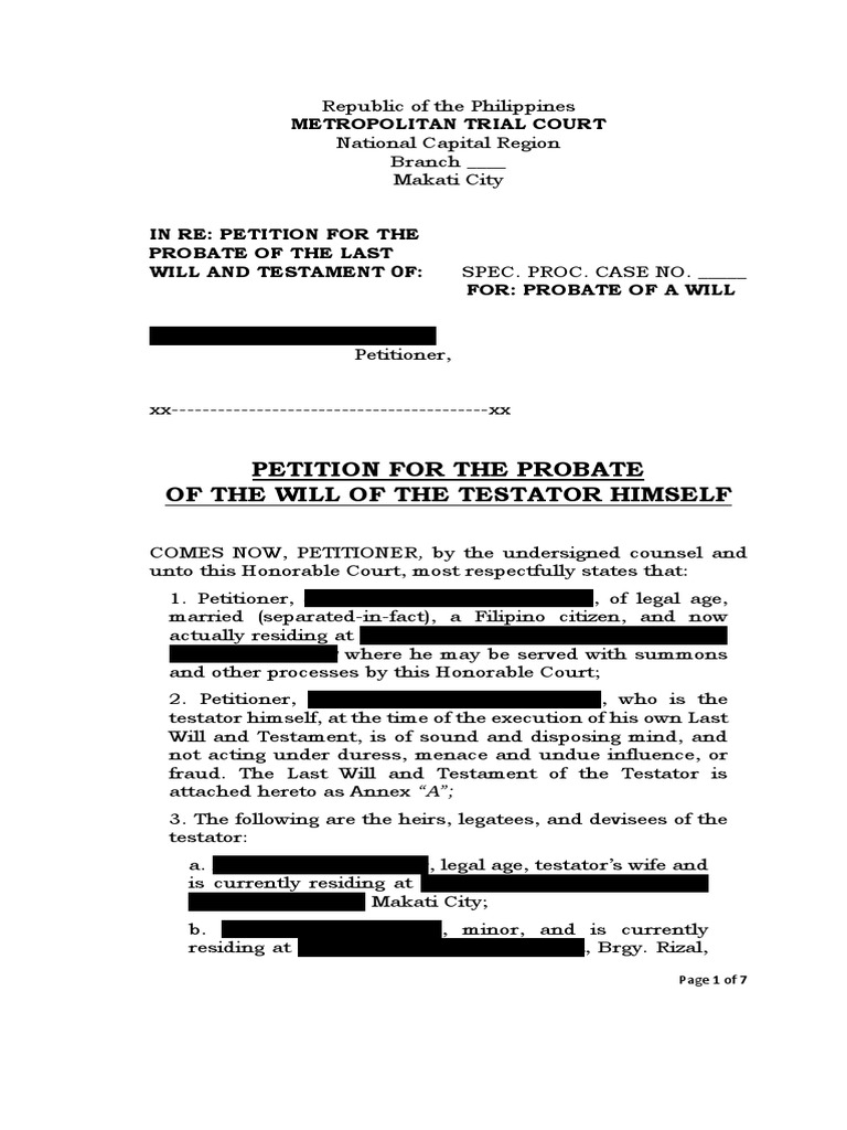 Petition For The Probate of Will | PDF | Legal Documents | Civil Law ...