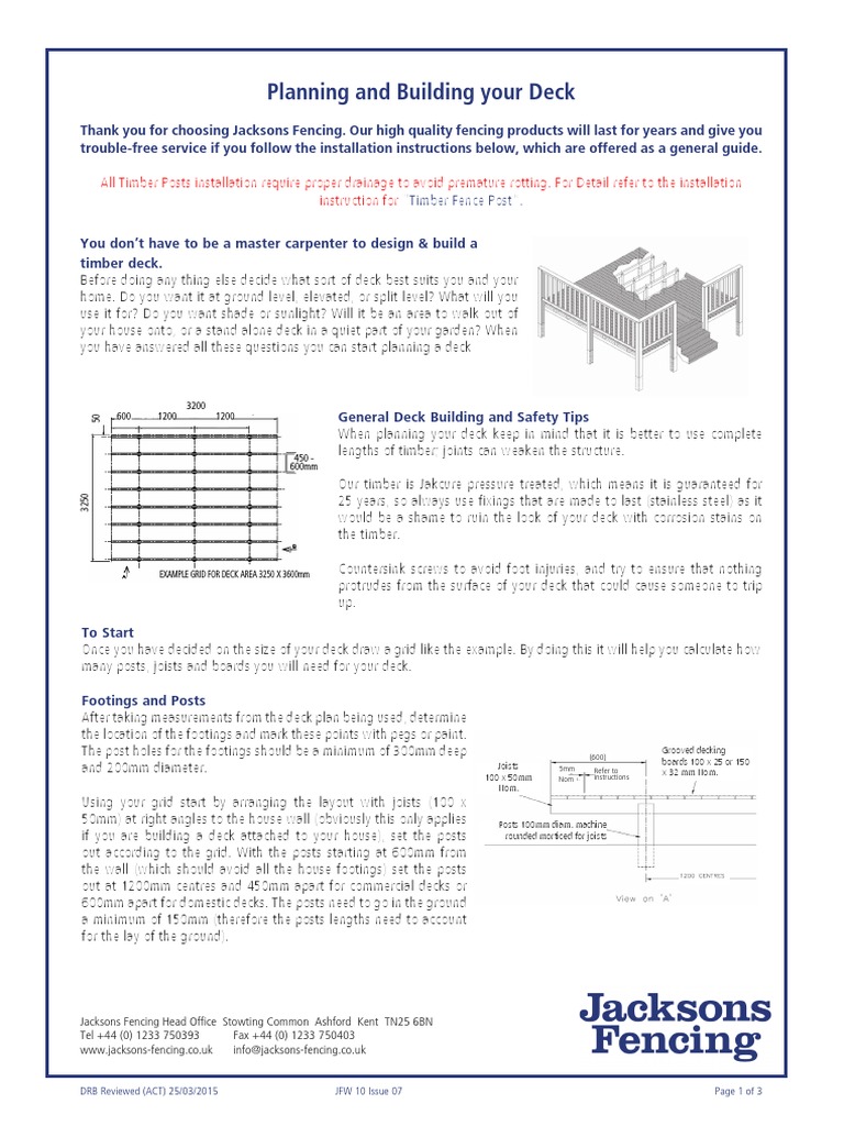 Decking Plan and Build Installation Instructions | PDF | Lumber | Drill