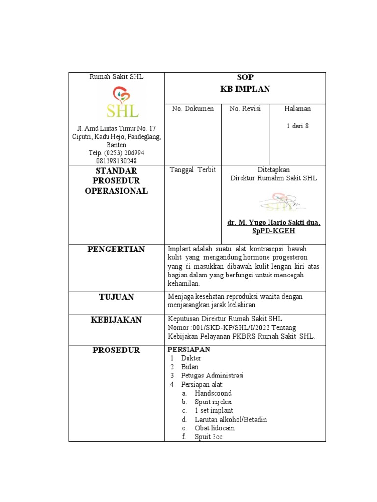 Sop Implan | PDF