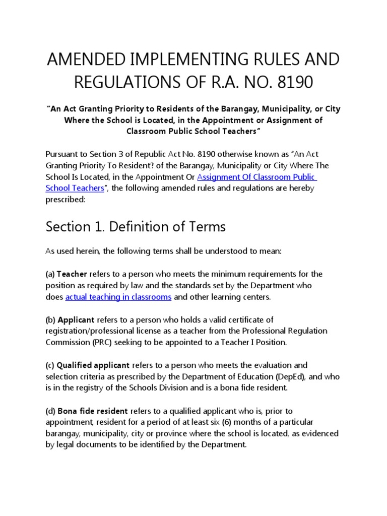Amended Irr of Ra 8190 | PDF | Teachers | Justice