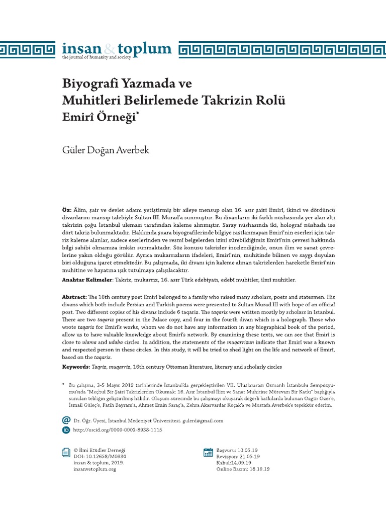 Biyografi Yazmada Ve Muhitleri Belirlemede Takrizin Rol - Emir - Rne - I (#1130511) - 2485526 | PDF
