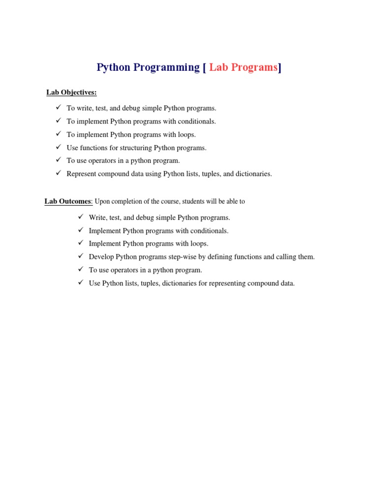 Python Programming Lab Manual Pdf Data Type Python Programming Language