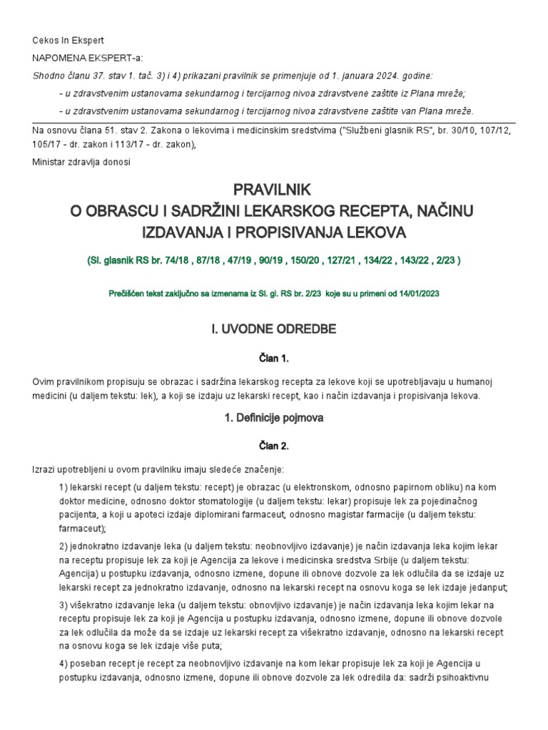 Pravilnik o Obrascu I Sadržini Lekarskog Recepta, Načinu Izdavanja I ...
