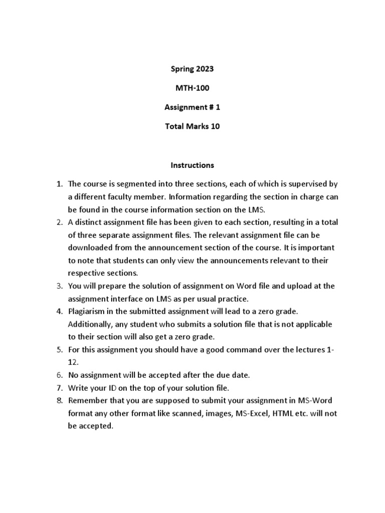 Spring 2023 - MTH100 - 1 | PDF