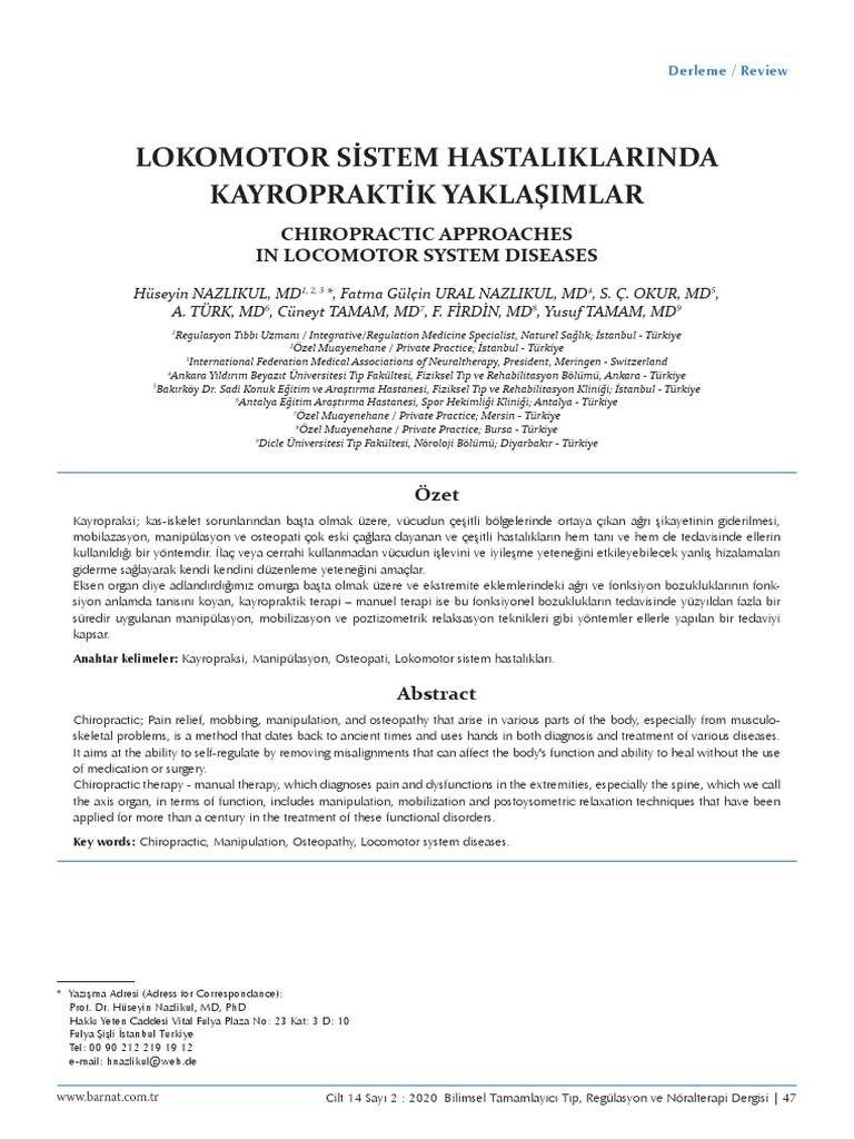 LOKOMOTOR SİSTEM HASTALIKLARINDA KAYROPRAKTİK YAKLAŞIMLAR | PDF