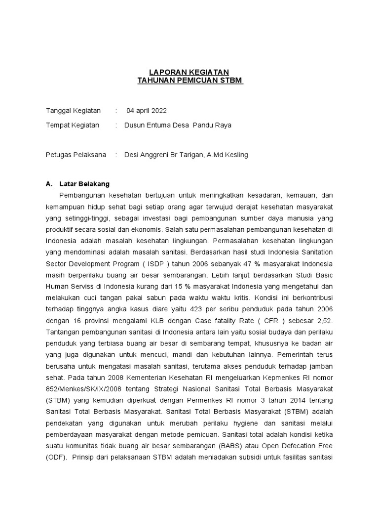 Laporan Kegiatan Pemicuan STBM 2022 | PDF | Ilmu Sosial