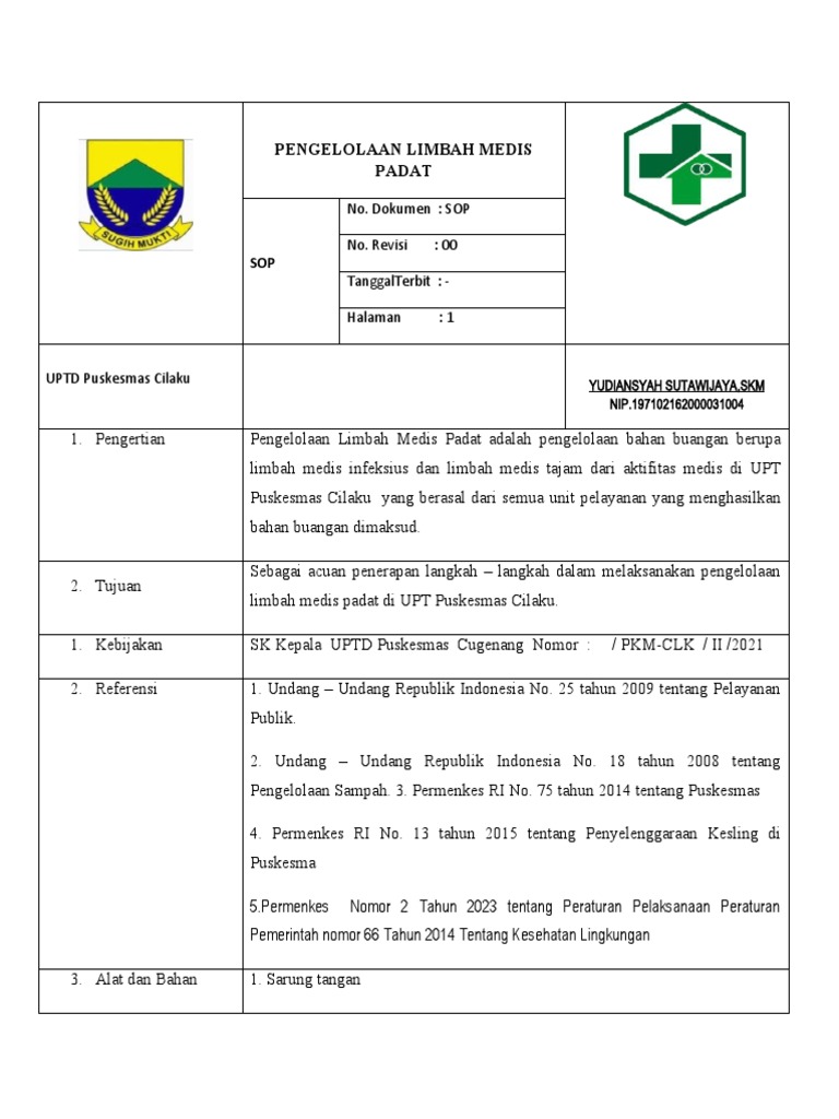 Sop Pengelolaan Limbah Medis Padat | PDF