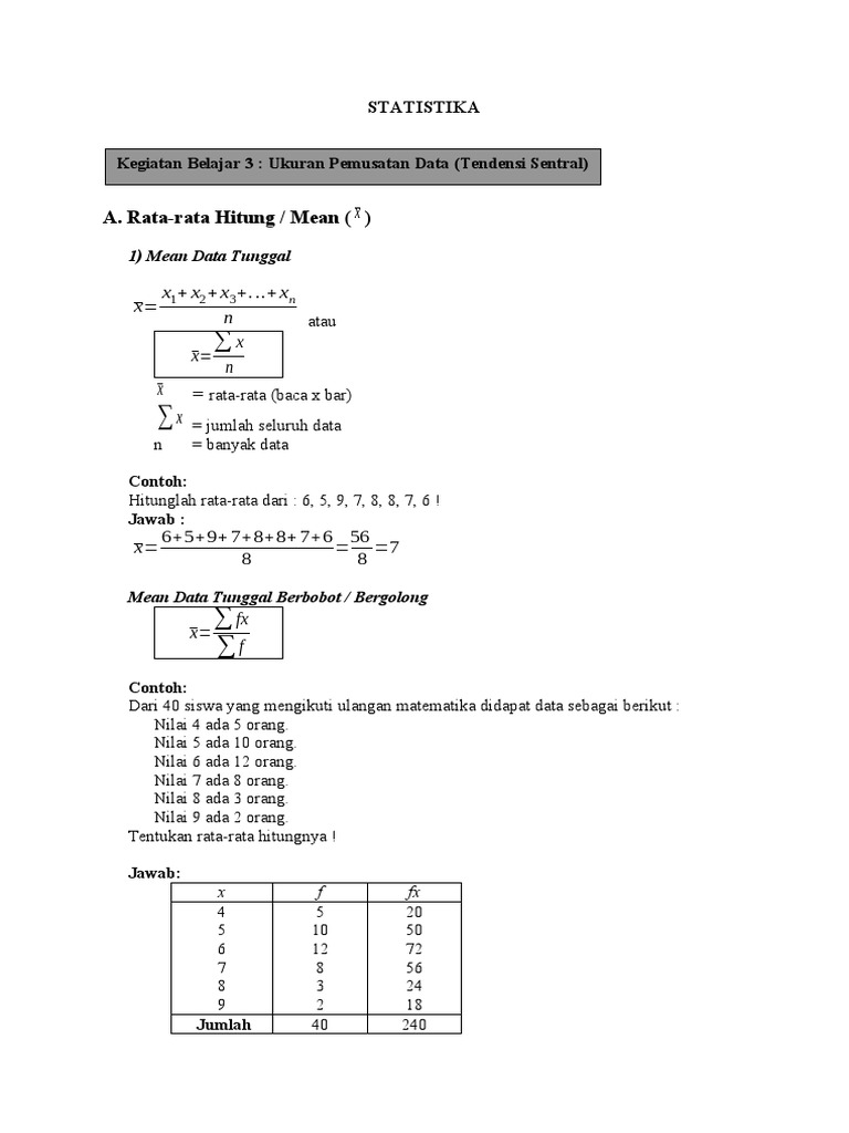 Pemusatan Data Tunggal Kelompok | PDF